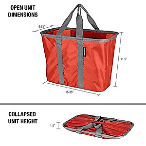 CleverMade SnapBasket Reusable Grocery Shopping Bags with Reinforced Bottom and Zippered Storage Pocket, Collapsible Durable Premium Utility Totes, 20L Size, Orange/Charcoal, 3 Pack