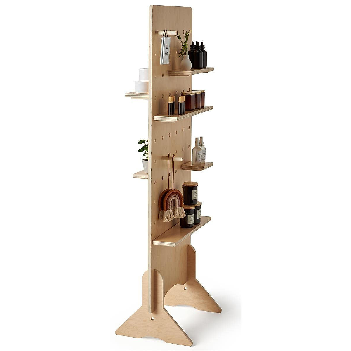 Displays2go Dandelion Pegboard Customizable Shelf Fixture, Collapsible Design, Eco-Friendly Plywood Material - Natural (DBMPBLG)