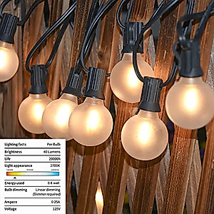 Outdoor LED String Lights, 50Ft G40 Outdoor Patio Lights with 52 Frosted White LED Globe Bulbs, Hanging Backyard Lights Waterproof for Indoor Outside Garden Bistro Pergola Tents Decorations, White