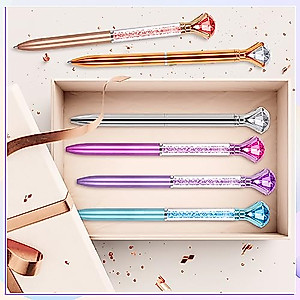 6 Pcs Diamond Pens with Crystal,Pens with Diamonds on Top, Diamond Pens Bulk including Black Ink Pen Refill, Diamond Top Pens for Office School Home