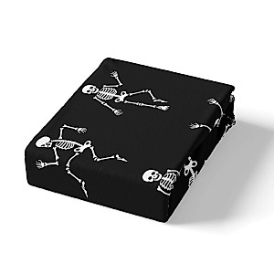 Erosebridal Sugar Skull Sheet Set Twin Size Skeleton Bones Bedding Set for Kids Boys Girls Teens Adult Halloween Horror Theme Fitted Sheet Gothic Spooky Bed Sheet Wrinkle Bedclothes(No Flat Sheet)