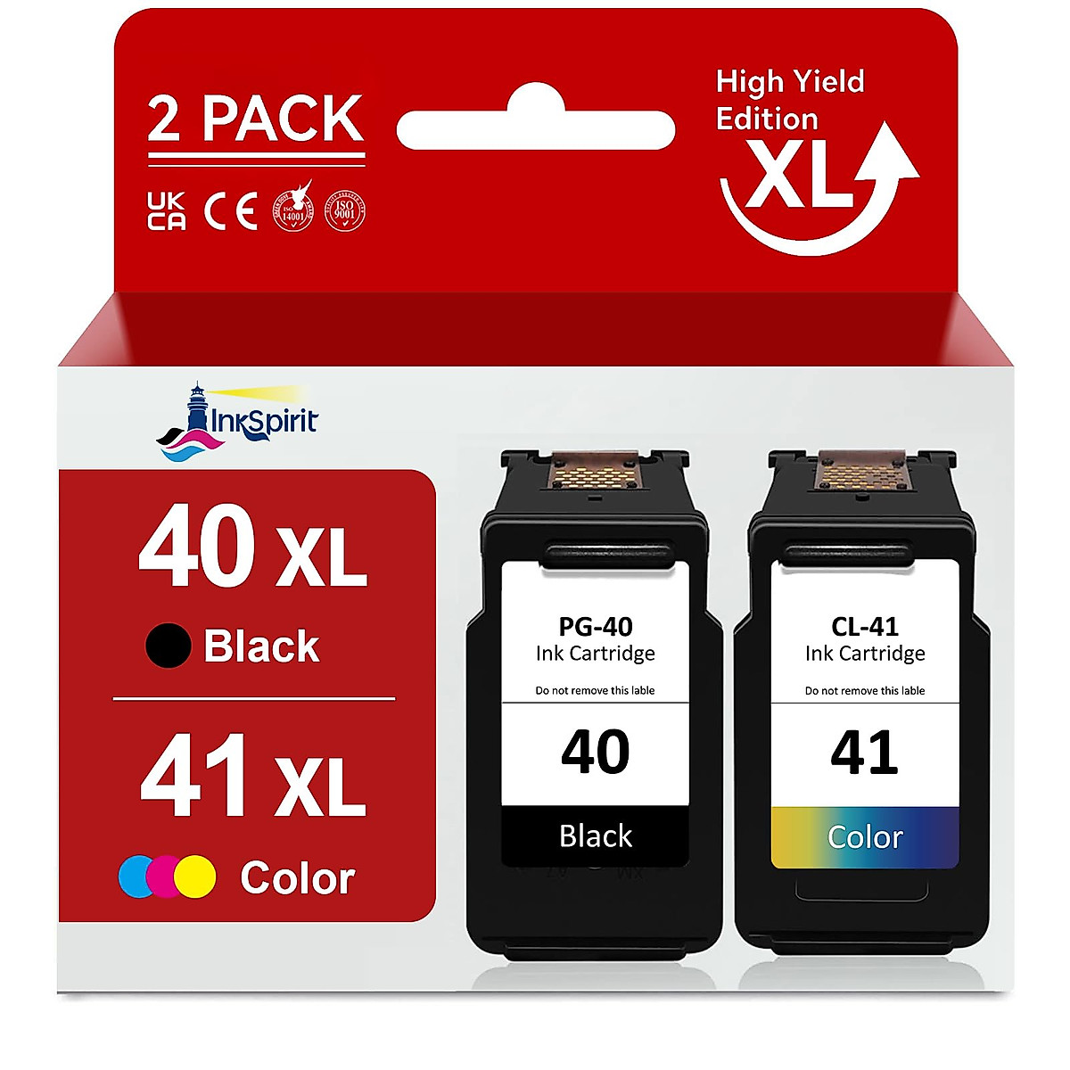 InkSpirit Remanufactured Ink Cartridge Replacement for Canon PG-40 CL-41 PG40 CL41 Black Color Use in Pixma MP140 iP2500 MP470 MP190 MP160 iP2600 iP1800 MP210 iP1900 iP1700 iP1600 (1 Black, 1 Color)