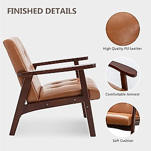 Bonzy Home Mid Century Modern Accent Chair for Living Room, Upholstered Faux Leather Armchair Comfy Retro Bedroom Side Chair with Solid Wood Frame, Orange