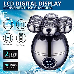 Head Shavers for Bald Men, 5 In 1 Shaver Electric Shaver Men Grooming Kit Wet Dry Beard Hair Trimmer Electric Razor Rechargeable Bald Head Shaving Machine LCD Display