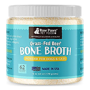 Raw Paws Beef Bone Broth for Dogs & Cats, 6-oz - Made in USA - Dog Food Topper - Bone Broth Protein Powder for Dogs - Powdered Bone Broth for Dogs - Bone Broth for Cats - Dog Gravy Topper for Dry Food