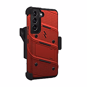 ZIZO Bolt Bundle for Galaxy S22 Case with Screen Protector Kickstand Holster Lanyard - Red