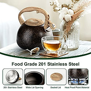 Greenual Tea Kettle, 3.2 Quart Loud Whistling Tea Kettle Stovetop, Food Grade Stainless Steel Teapot for Stovetop, Anti-Rust Tea Pot with Cool Touch Ergonomic Handle(Black Gold)