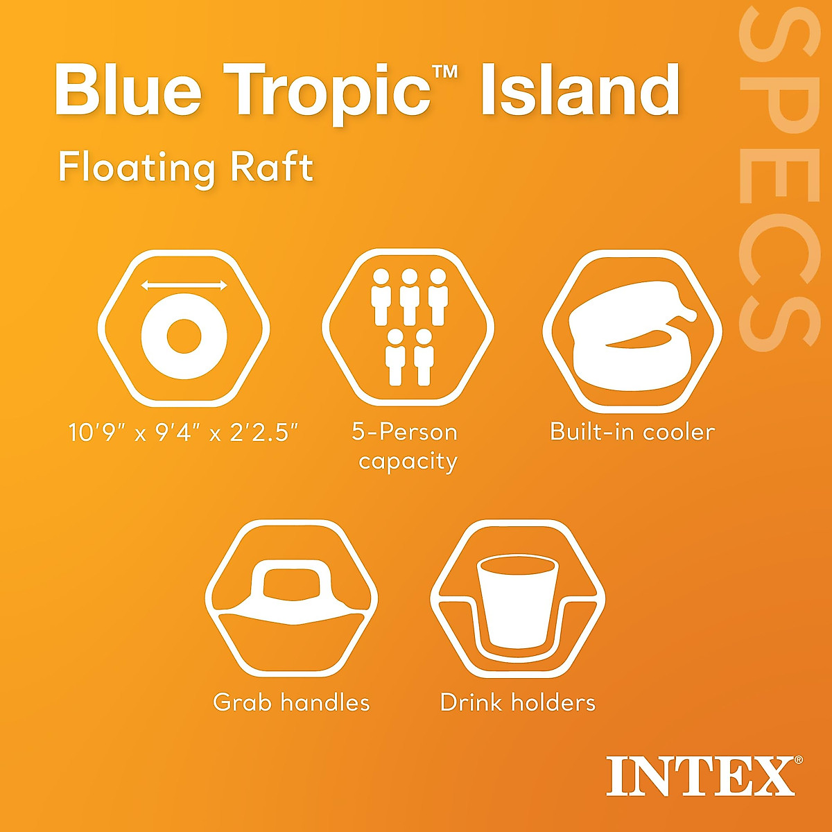 Intex Blue Tropic Inflatable 5 Person Raft or Swimming Pool Island Water Floating Lounger Raft with Backrests, Built in Cooler, and 4 Cupholders