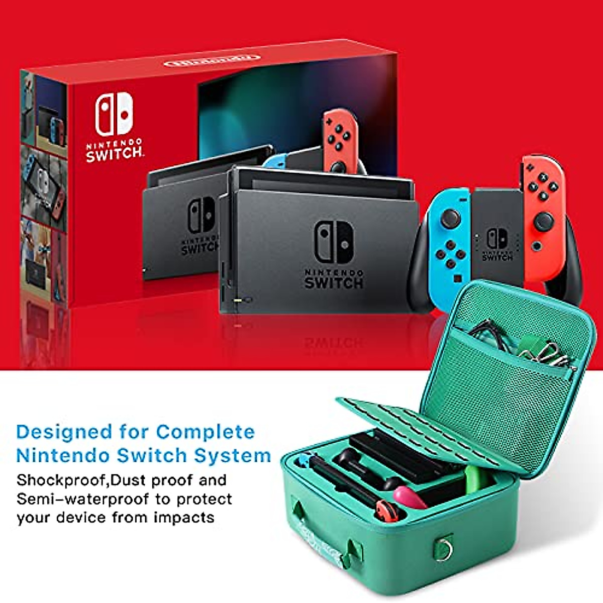 Large Carrying Storage Case for Nintendo Switch, New Leaf Crossing Hard Shell Travel Cases Fits Complete Switch System Console, Switch Dock,Pro Controller,Joy-Con Grip with 21 Games Cards Slots