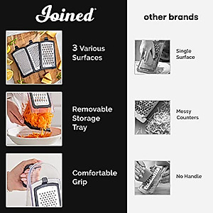 Joined Cheese Grater with Garlic Crusher - Box Grater Cheese Shredder - Cheese Grater with Handle - Graters for Kitchen Stainless Steel Food Grater - Garlic Mincer Tool and Vegetable Peeler