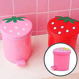 Toddmomy Kawaii Decor Strawberry Trash Can Cute Strawberry Desk Trash Can Small Plastic Kawaii Trash Can Cute Trash Can for Home, Desk, Car, Office, Kitchen (Pink) Pink Room Decor