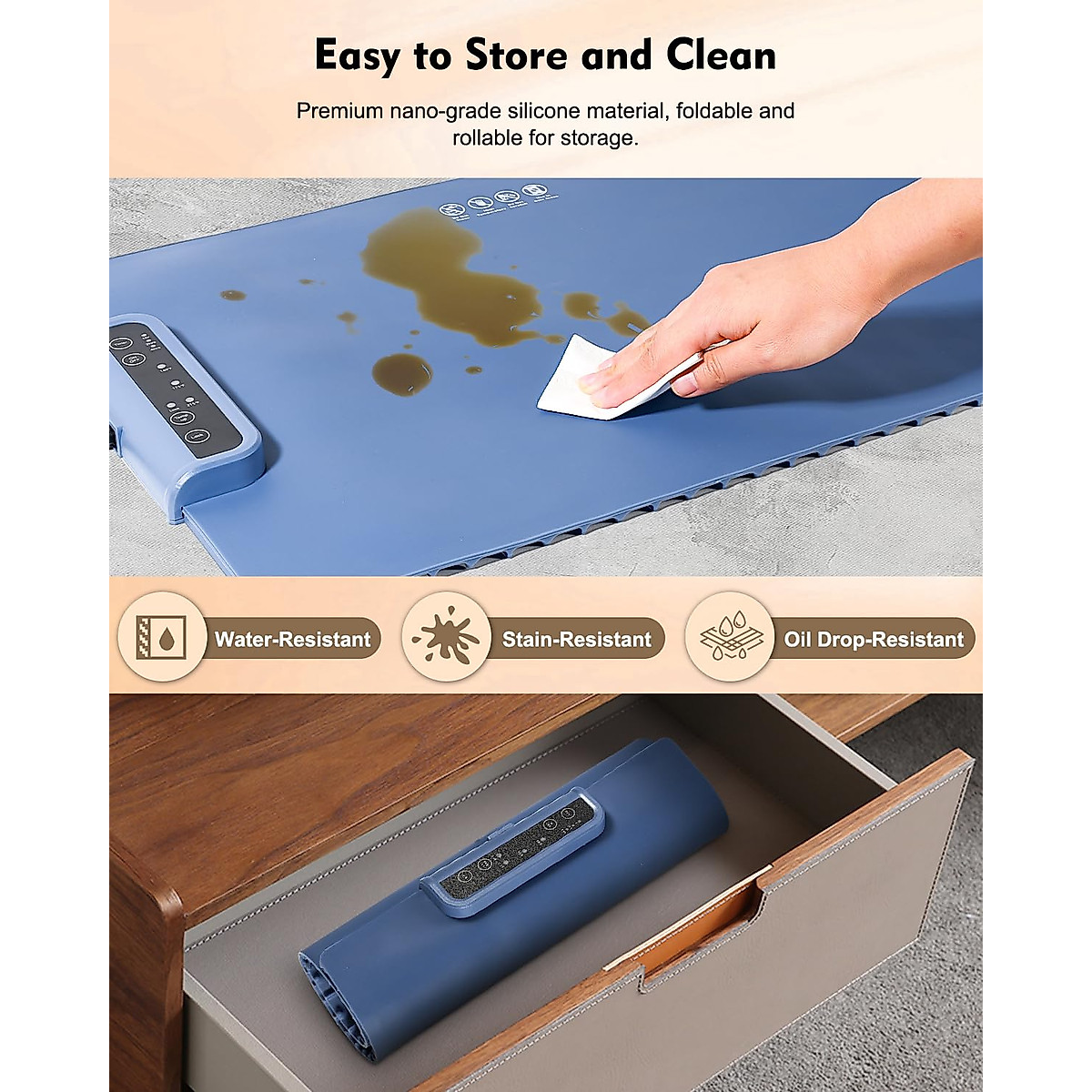 Owenri Food Warming Mat - Roll Up Portable Electric Warming Tray with 3 Temperature Settings, Silicone Heating Mat for Food, Food Warmers for Parties, Buffets Party, Travel, Daily Lives