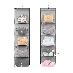 ANZORG 1 Pcs Dual Sided Hanging Handbags Organizer Closet Shoe Holder with 10 Large Pockets Storage for Towel Scarf Clothes (MESH)