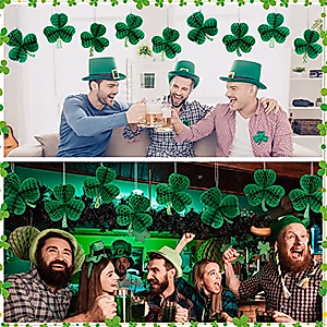 12 Pcs St. Patrick's Day Honeycomb Decoration St Patrick's Day Hanging Ornaments Shamrock Gold Clover Hat Beer Mug Irish Elf Shoes Honeycomb for St. Patrick's Day Party Decor (Clover)