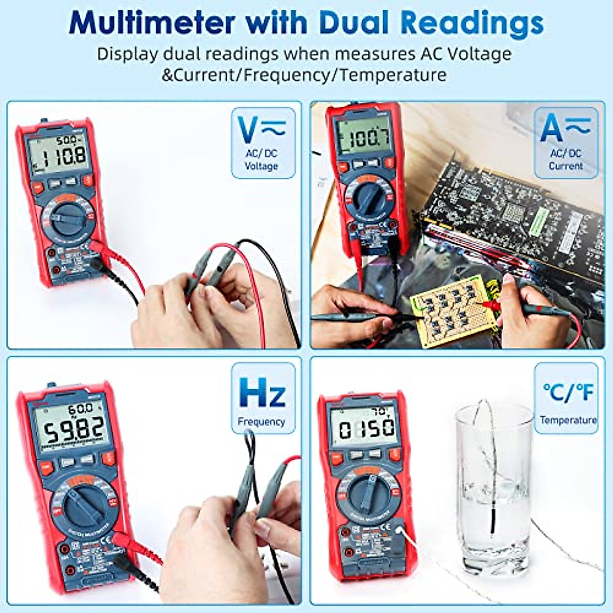 AstroAI Digital Multimeter, TRMS 6000 Counts Auto-Ranging Voltage Tester Voltmeter Measuring AC/DC Voltage Current, Capacitance Resistance Frequency Temperature Continuity Diodes with NCV