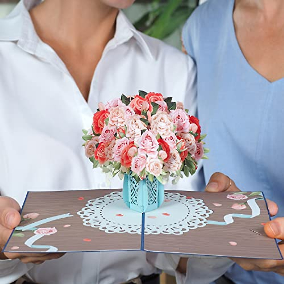 Paper Love 3D Pink Roses Pop Up Card, 5" x 7" Cover - Includes Envelope and Note Card