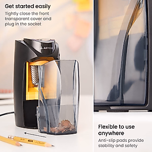 Arteza Electric Pencil Sharpener, Black, Fits 7–11-mm Pencils, Auto-Stop, Office Supplies for Teachers, Students, Classrooms, and Art Studios