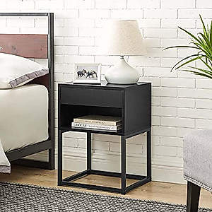 MUSEHOMEINC Simple End Table with Drawer and Shelf for Any Room,Nightstand,Metal Leg Design (Black)