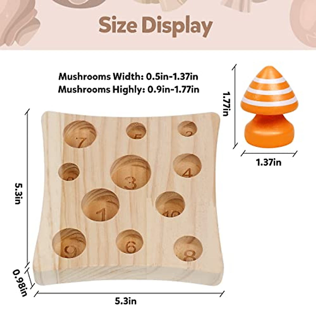 NAODONGLI Wooden Montessori Toys for Toddler,Educational Toys for 3 Year Old,STEM Toys Mushroom Harvest Game,Learing Shape Sorting & Number Matching,First Birthday Gifts for Kids Boys Girls