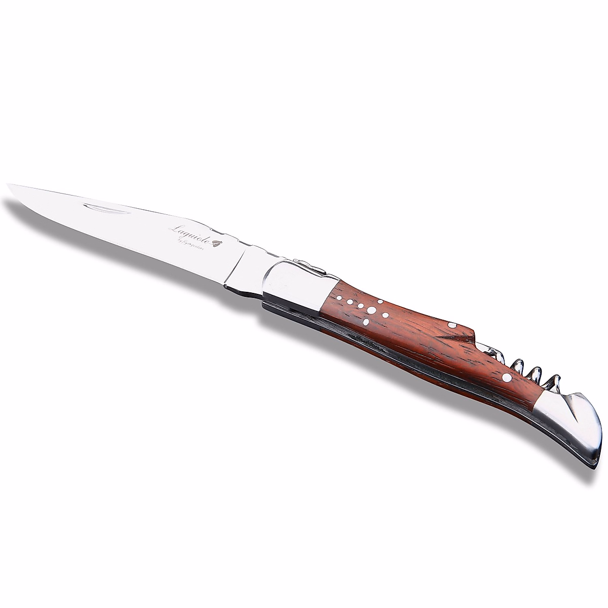 LAGUIOLE BY FLYINGCOLORS Folding Pocket Knife. Stainless Steel, Built in Corkscrew. (Wood)