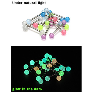 Prjndjw 14G Surgical Steel Tongue Rings Glow in the Dark Tongue Nipple Rings Steel Ball Body Piercing Jewelry for Women Men 24Pcs 16MM