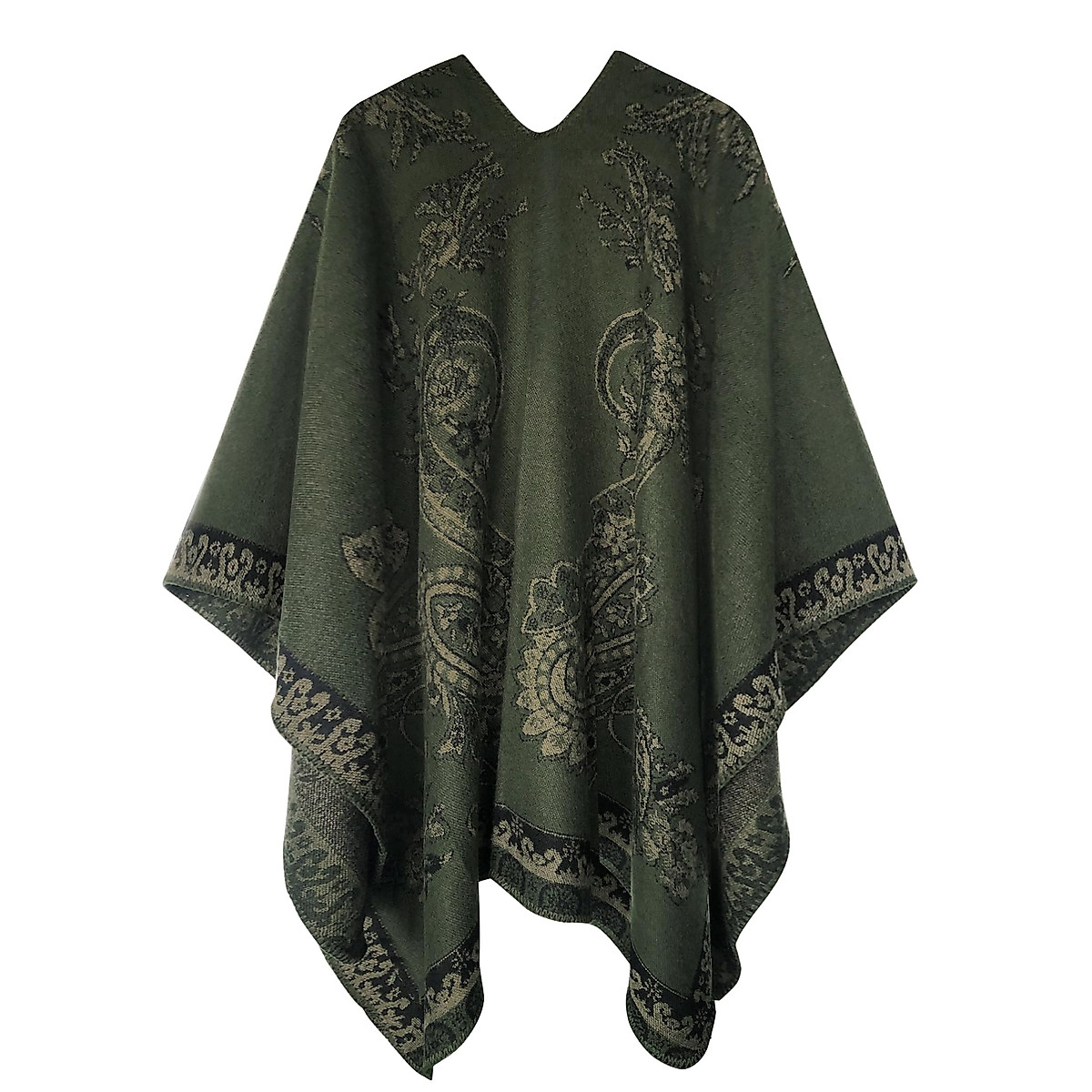 Urban CoCo Women's Color Block Shawl Wrap Open Front Poncho Cape (Series 29-Dark Green)
