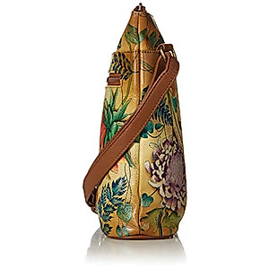 Anuschka Women's Hand Painted Genuine Leather Crossbody Organizer With Extended Side Zipper - Caribbean Garden