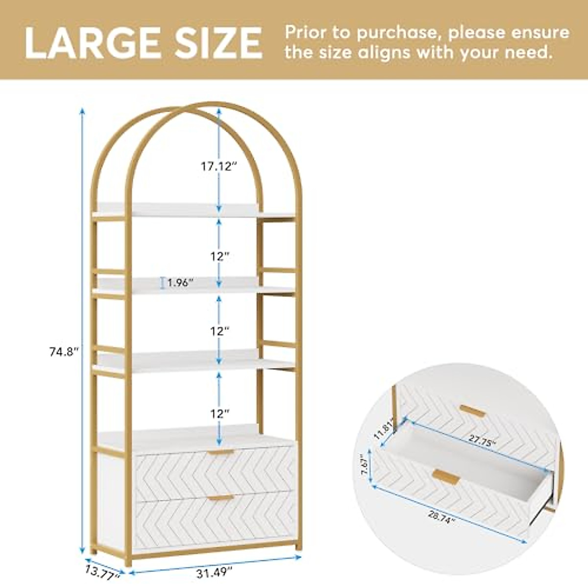 LITTLE TREE Bookshelf, 6-Tier Tall Bookcase with 2 Drawers and Open Storage Display Shelves
