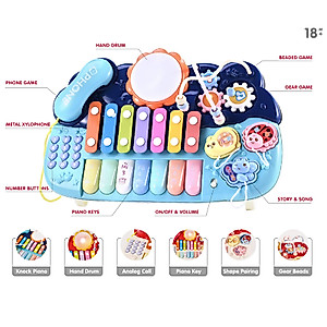 Musical Toys for Toddlers 1-3 6 in 1 Multifunction Baby Musical Toys Piano Drum Set Xylophone Bead Maze Gear Kids Phone Toys Electronic Learning Toys for Baby Infant Toddler Birthday Gifts for Kids