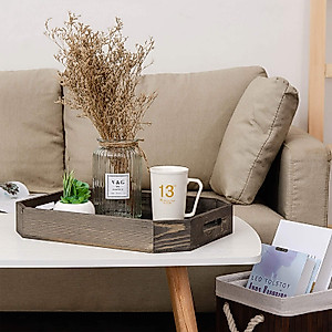 Grey Octagon Country Rustic Wood Nesting Breakfast Serving Trays,Coffee Serving Trays with Cutout Handles,16.5x12.25