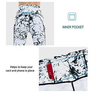 THE GYM PEOPLE Thick High Waist Yoga Pants with Pockets, Tummy Control Workout Running Yoga Leggings for Women (Large, Marble)