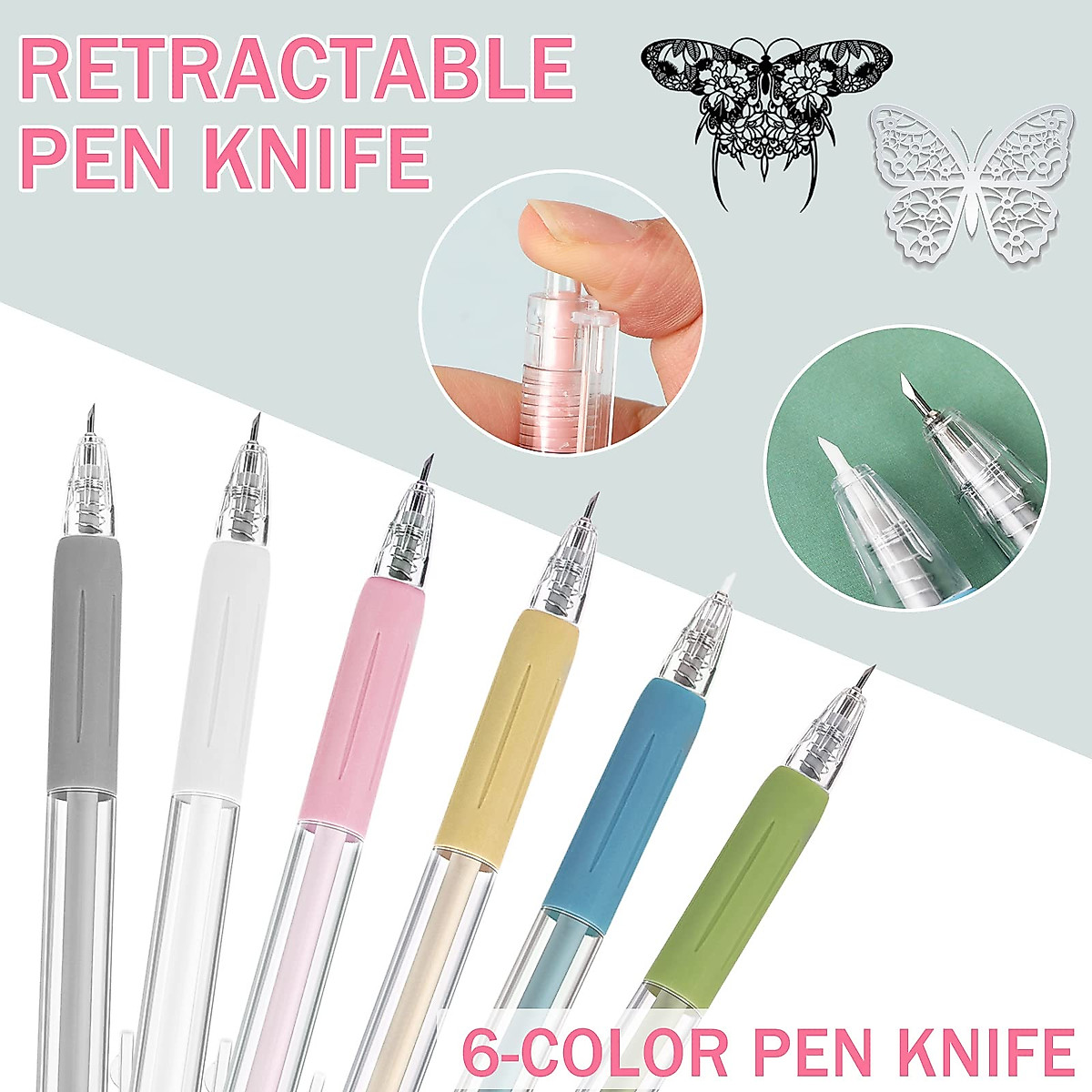 SEPGLITTER Craft Cutting Tools, 25 Pcs Pen Cutter Tools with Mini Sharpener Utility Students Paper Cutting Retractable Carving Pen with Tungsten Steel and Ceramic Cutter Head Refills