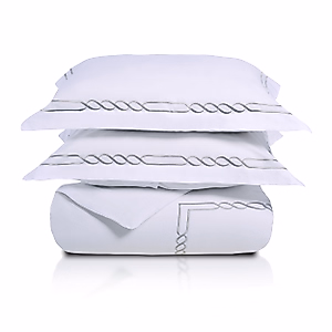 SUPERIOR Lorenz Embroidered Duvet Cover Set, Long-Staple Cotton, Full/Queen, White