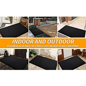 KaBesten Doormat, Anti-Slip Waterproof Door Mat for High Traffic Areas, Black, Snowproof Welcome Mat for Front Door, Outdoor Indoor Entrance, 29.5.17.7