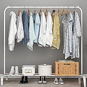YCWO Metal Clothes Floor Industrial Pipe Storage Retail Display Heavy-Duty Clothing freestanding Storage Clothing Bedroom Multifunctional Closet Coat Hooks Shelves Shoe,White,150x40x150cm