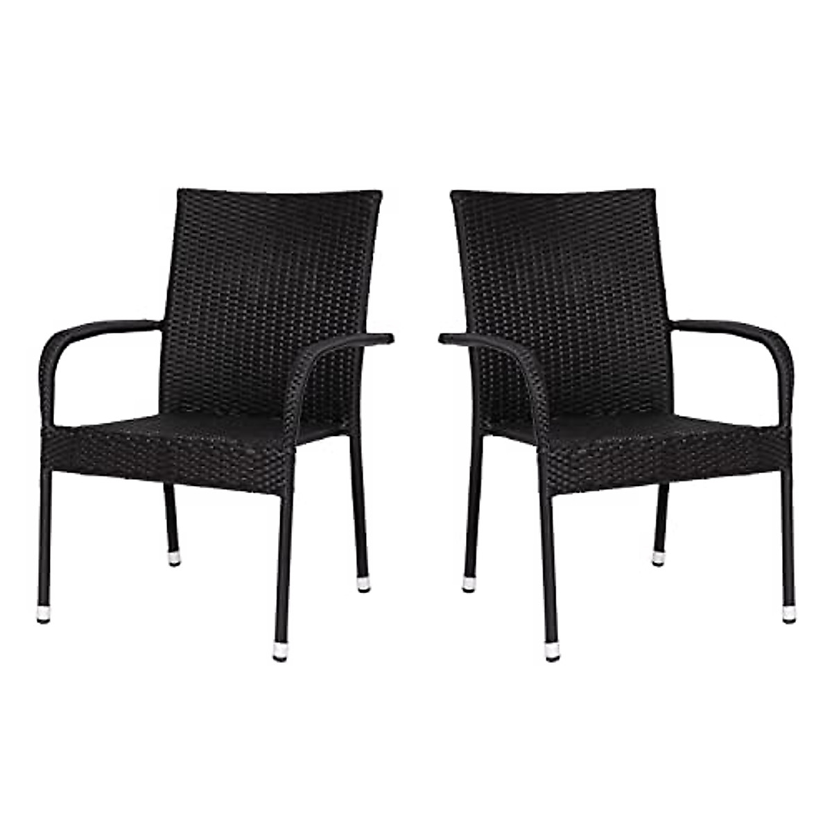 Flash Furniture Maxim Indoor/Outdoor Wicker Dining Chairs with Fade & Weather-Resistant Steel Frames for Patio and Deck, Set of 2, Black
