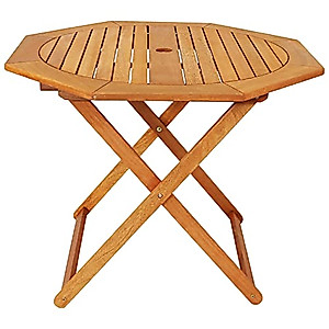 Sunnydaze Meranti Wood Octagon Outdoor Folding Patio Table - Teak Oil Finish