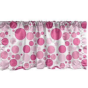 Ambesonne Pink Polka Dots Window Valance, Monotone Print of Circles in Different Sizes on a Plain Backdrop, Curtain Valance for Kitchen Bedroom Decor with Rod Pocket, 42" x 12", Pink Pale Pink White
