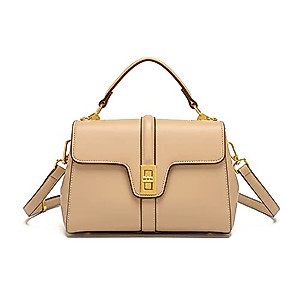 Leather Flap Crossbody Bags for Women Top Handle Satchel Handbag Fashion Casual Shoulder Bag Ladies Purse Tote (Khaki)