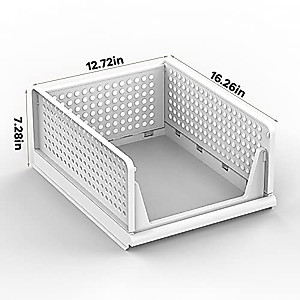 2 Pack Folding Closet Organizers Storage Box, Stackable Plastic Drawer Basket for Clothing, Clothes Storage Container for Bedroom Cupboard(White)
