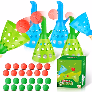 Duckura Outdoor Indoor Game Activities for Kids, Pop-Pass-Catch Ball Game with 4 Catch Launcher Baskets and 24 Balls, Birthday Party Favors Gifts Summer Beach Sport Toys for Kids Age 5 6 7 8 9+