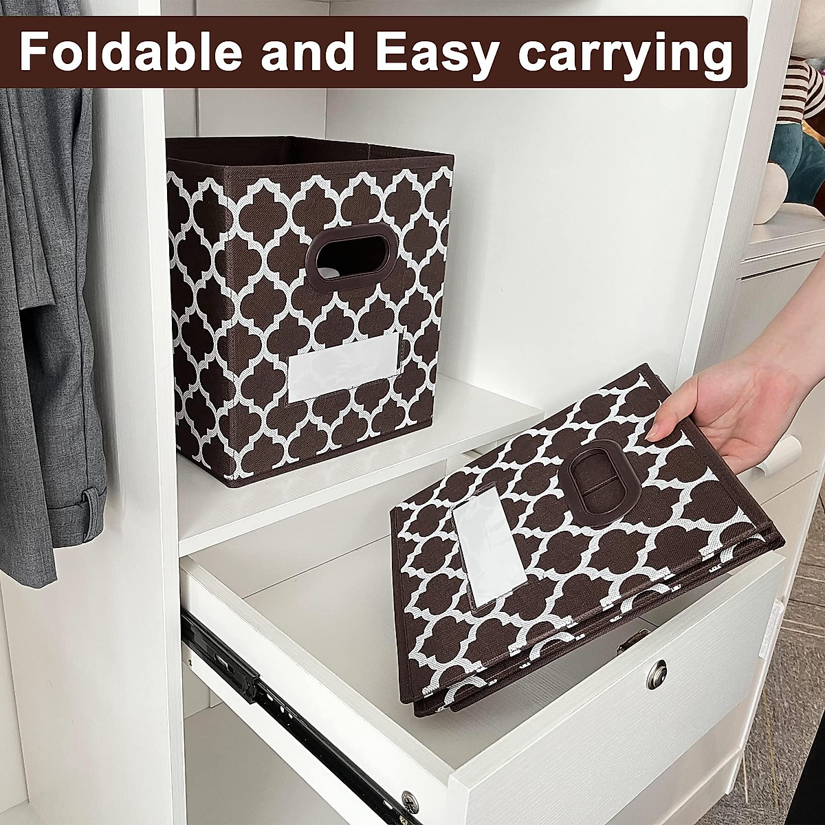 homyfort 11 Inch Cube Storage Organizer Bins-Foldable Fabric storage Cubes Bin Container Box with 2 Plastic Handles for Boys,Girls,Nusery,Clothes,Pantry Closet,Shelf,Kids Room Set of 6 (Deep Coffee)