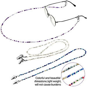 5 Pieces Bead Eyeglass Chains Clip Holder Colorful Beaded Face Covering Lanyards Handmade Necklace with 5 Pairs Silver Clips, 28 Inches Long