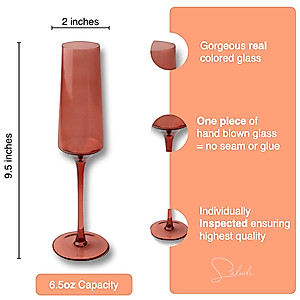 Saludi Colored Champagne Flutes - As Seen on 'Bachelor in Paradise' - 7oz (Set of 6) Stemmed Multi-Color Champagne Glass - Great for All Occasions and Gifts - Luxury, Durable, Hand-Blown