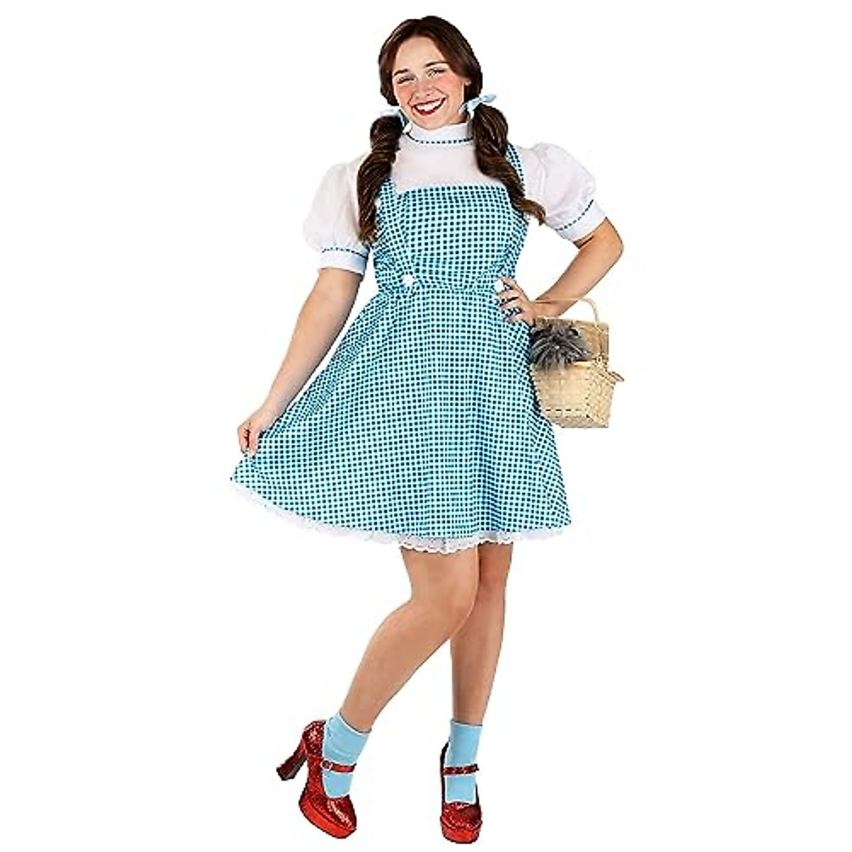 Rubie's womens Wizard of Oz Adult Dorothy Dress and Hair Bows Costume, Blue/White, Teen US