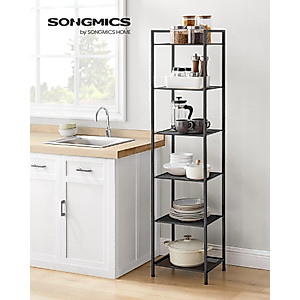 SONGMICS 6-Tier Storage Rack, Bathroom Shelf, Extendable Plant Stand with Adjustable Shelf, for Bathroom, Living Room, Balcony, Kitchen, Classic Black UBSC036B01