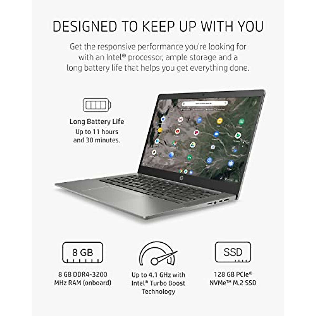 HP Chromebook 14B-NB0010NR 14-inch Touchscreen Laptop, Intel Core i3, 8GB DDR4 RAM, 128GB SSD, Intel UHD Graphics, HDMI, USB-C, MicroSD Reader, WiFi, Google ChromeOS, Mineral Silver (Renewed)