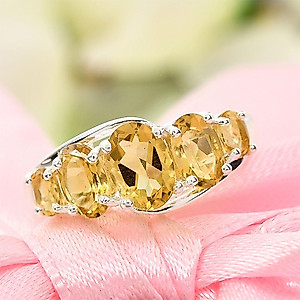 Shop LC Yellow Citrine 5 Stone Ring 925 Sterling Silver Size 9 Ct 1.50 Healing Birthstone Jewelry for Women Birthday Gifts for Women