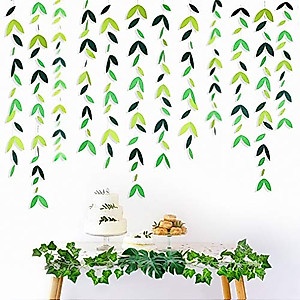 52 Ft Spring Summer Theme Green Paper Leaf Garland Hanging Leaves Streamer Banner for Green Birthday Wedding Engagement Bridal Shower Bachelorette Baby Shower Tea Party Decorations Supplies (4 Packs)