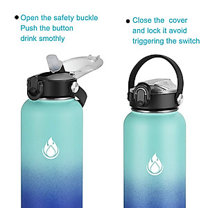 SENDESTAR Straw Lid with Silicone Spout and Locking Lid for Hydroflask Wide Mouth Water Bottle with 12,16,18,20,24,32,40,64 oz, Auto Flip Straw Top Cap Replacement Fits Most Wide Mouth Bottles